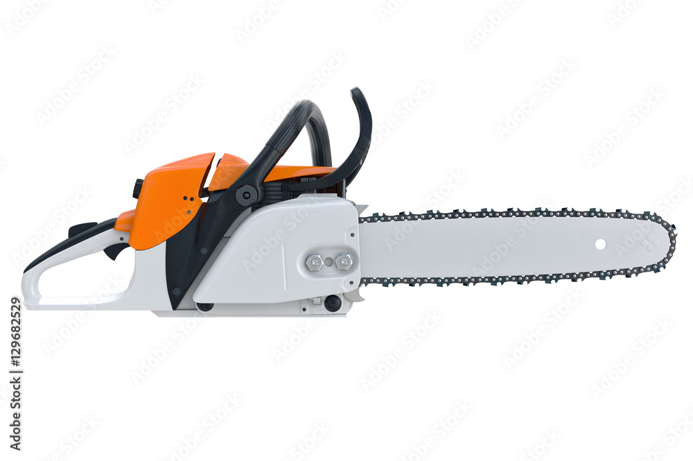 Chainsaw gasoline cutter machinery technology, side view. 3D rendering ...