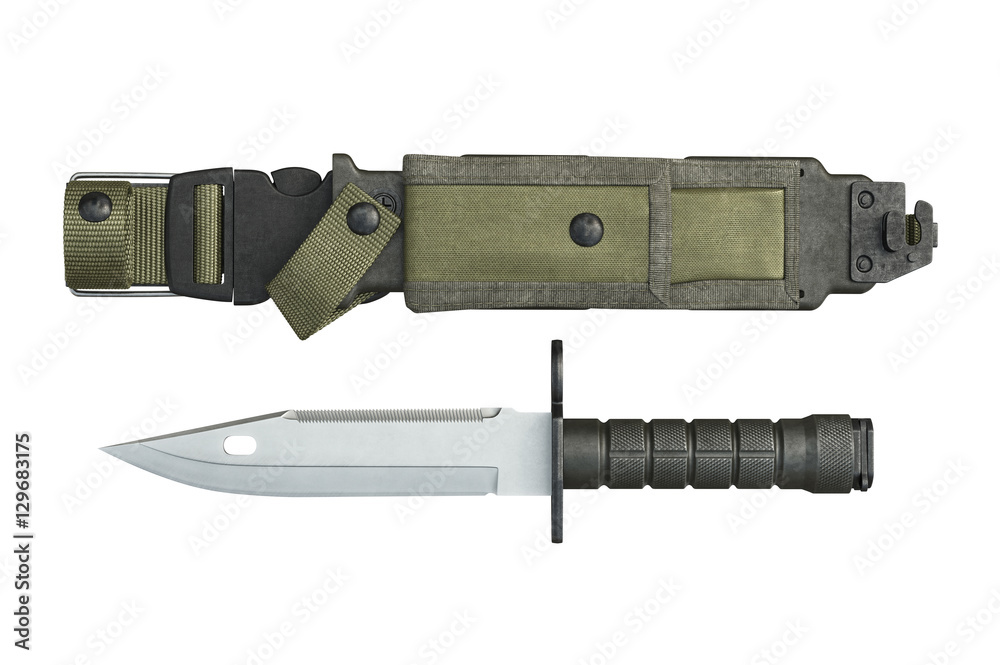 Knife army sheath and pointed sharp edge, top view. 3D rendering Stock ...
