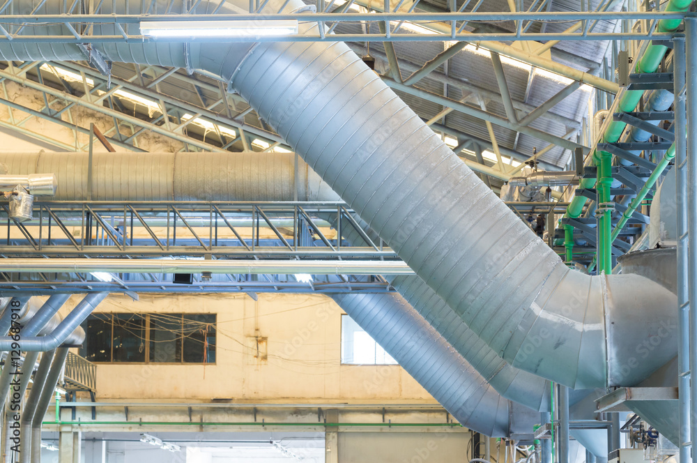 Pipes and ventilation ducts in large industrial plants. Stock Photo ...