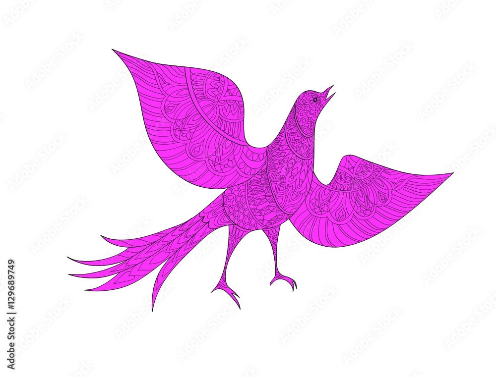 Ornamental fantasy bird hand drawn. Vector illustration. Folk design ...