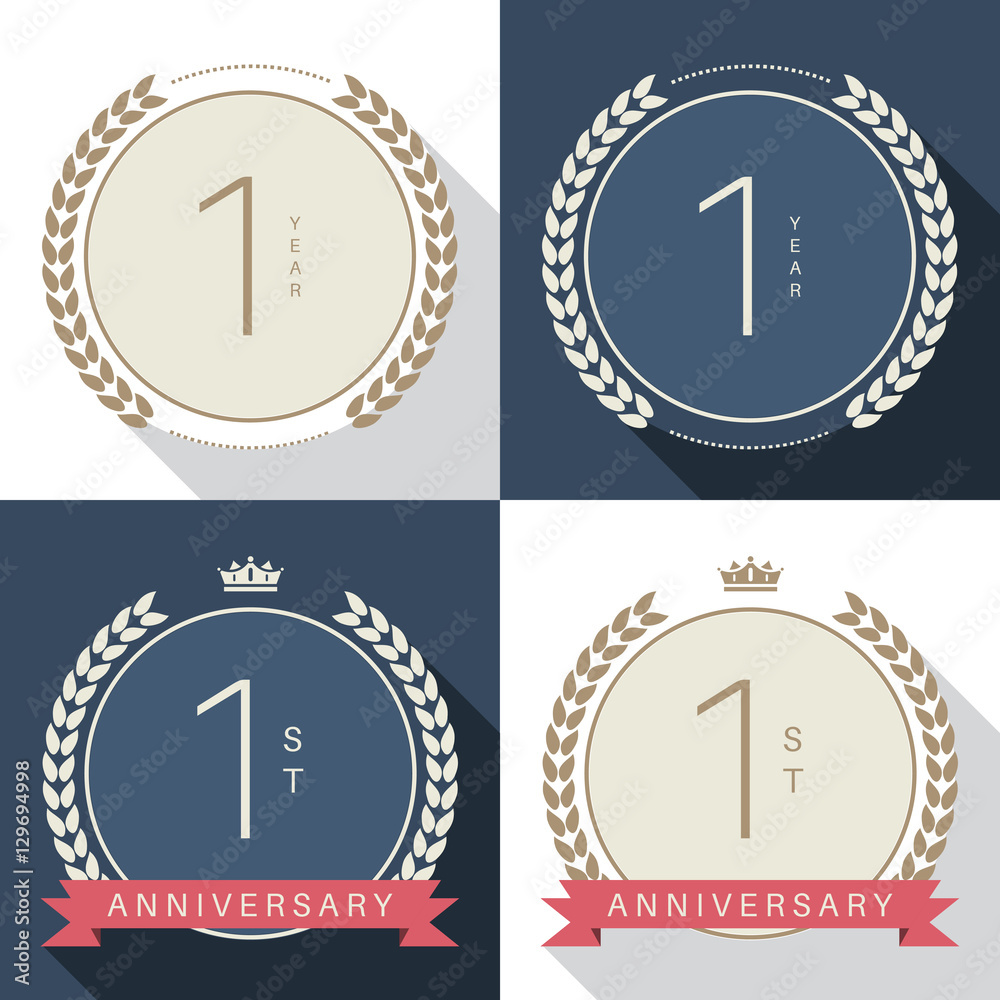 One year anniversary celebration logotype. 1st anniversary logo set ...