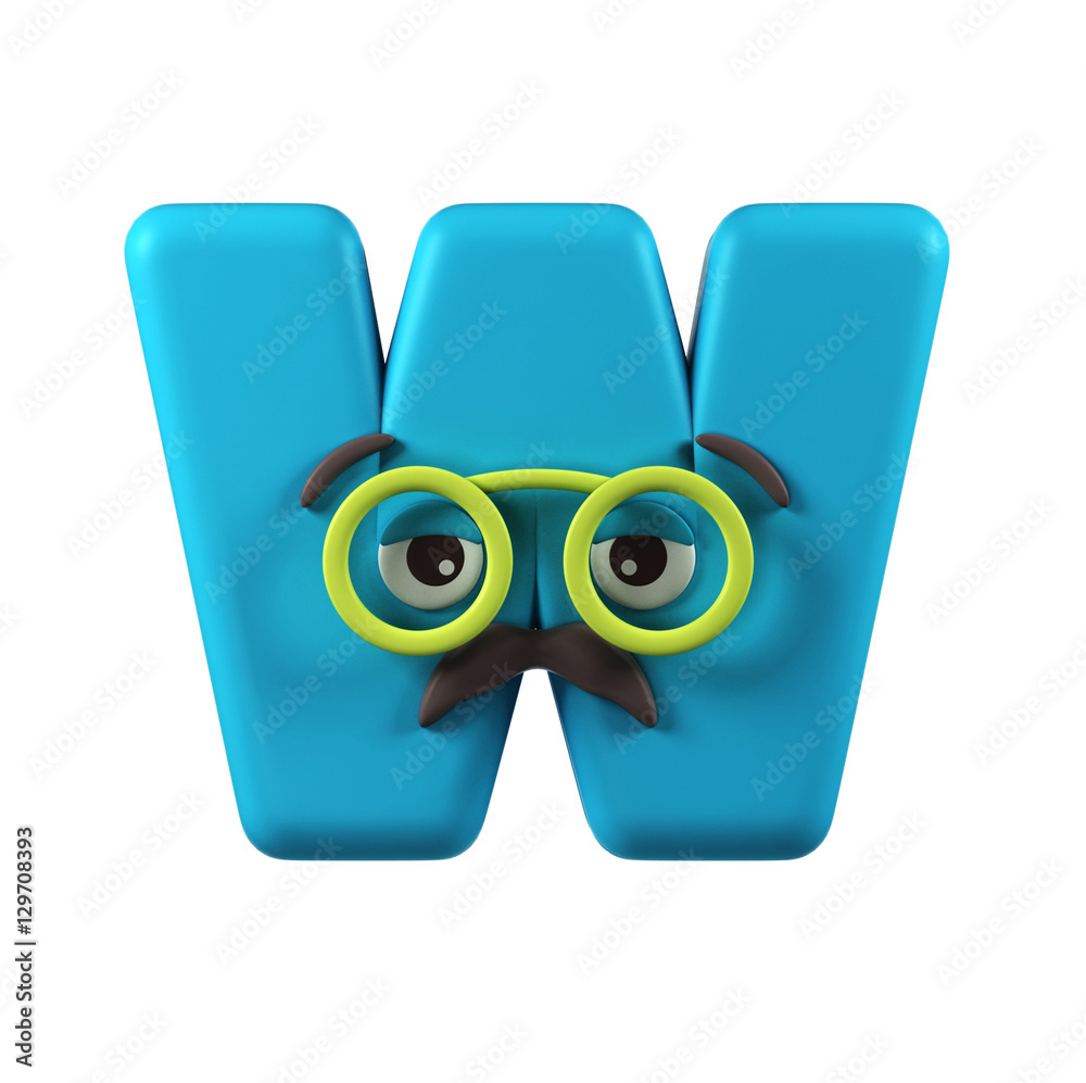 Colorful Comic alphabet character. Letter W isolated on white ...