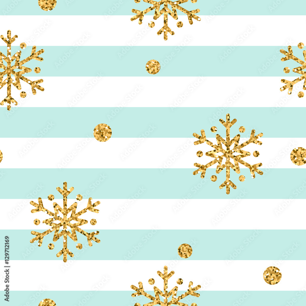 Christmas gold snowflake seamless pattern. Golden glitter snowflakes on ...