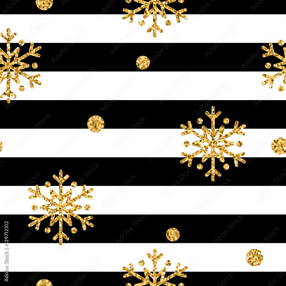 Christmas gold snowflake seamless pattern. Golden glitter snowflakes on ...