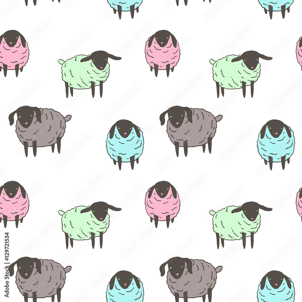 Cute small sheep illustration - seamless pattern, kawaii style farm ...