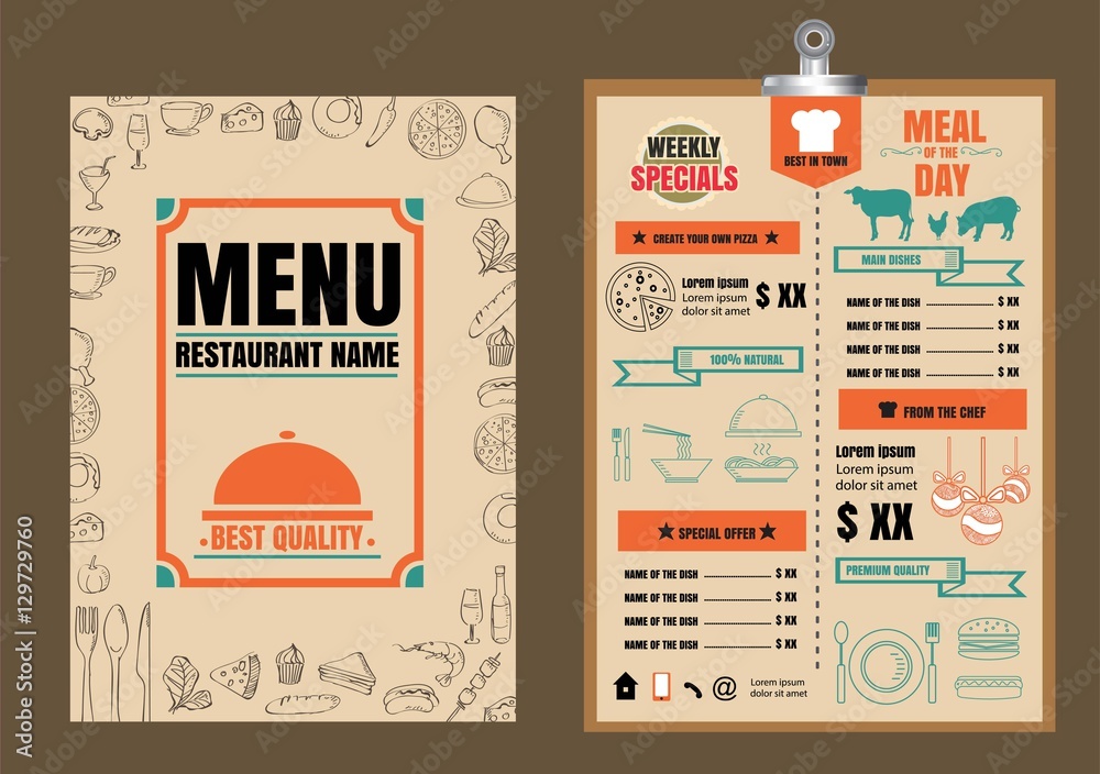 Restaurant Food Menu Design with Chalkboard Background Stock Vector ...