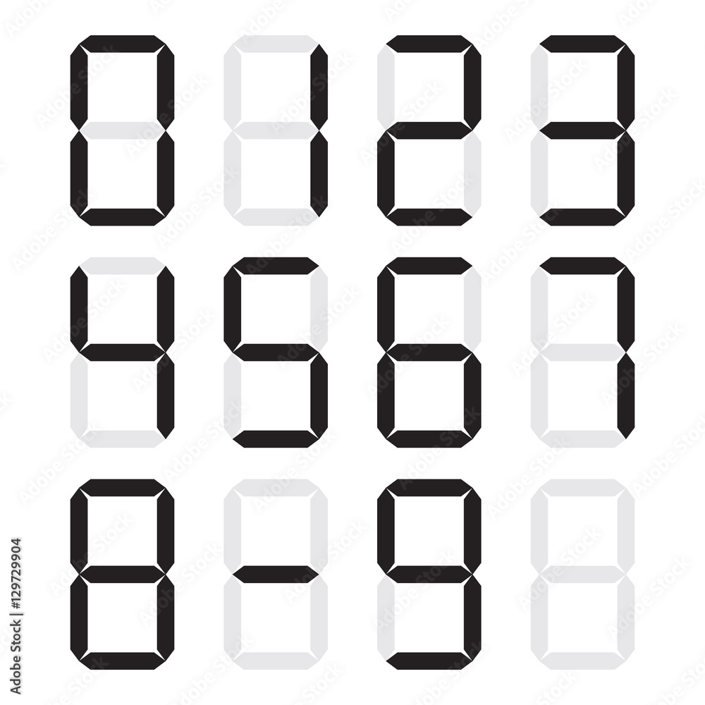 Calculator digital numbers, with shadow, black isolated on white ...