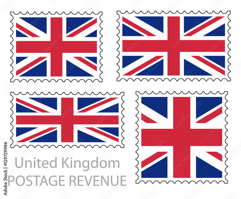 Great Britain flag postage stamp set, isolated on white background ...