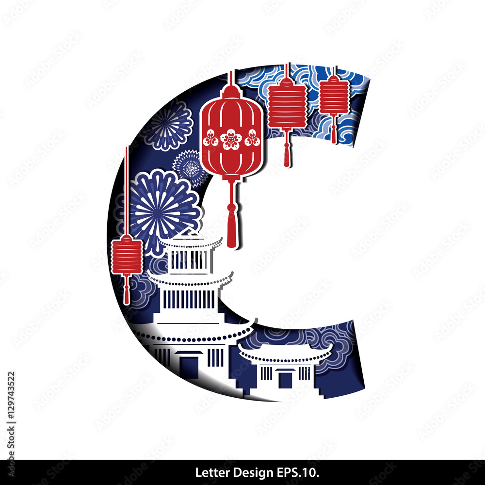 Vector of Oriental style alphabet tape C with Traditional Chines Stock ...
