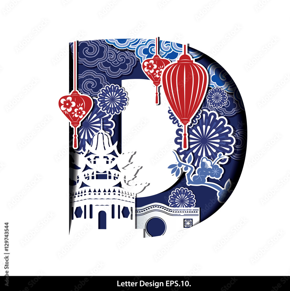 Vector of Oriental style alphabet tape D with Traditional Chinese motif ...