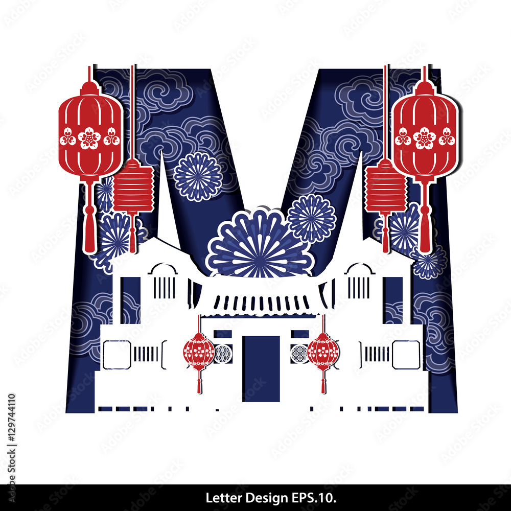 Vector of Oriental style alphabet tape M with Traditional Chinese motif ...