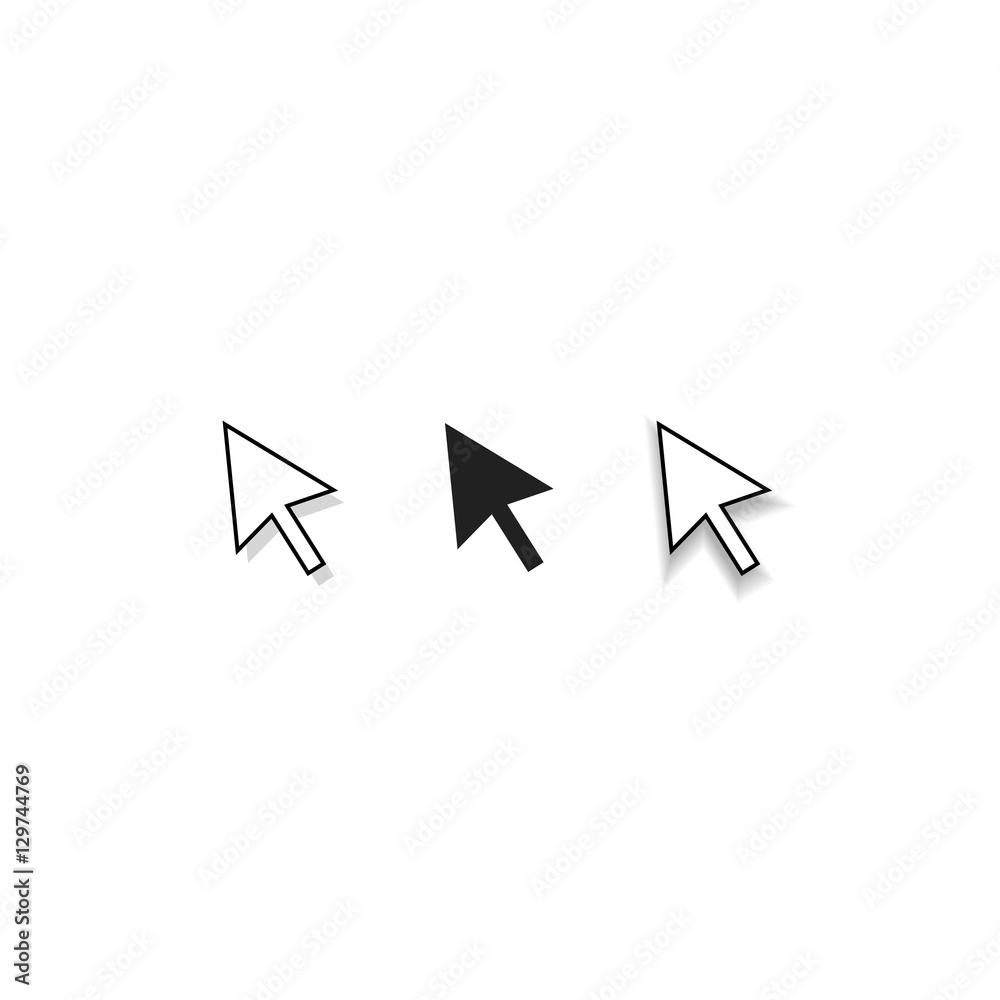 Mouse cursor pointer vector icons on white background, direction black ...