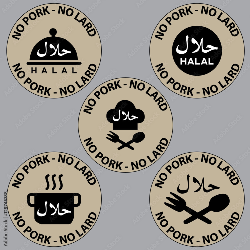 Vettoriale Stock set of no pork no lard sticker icon, vector ...