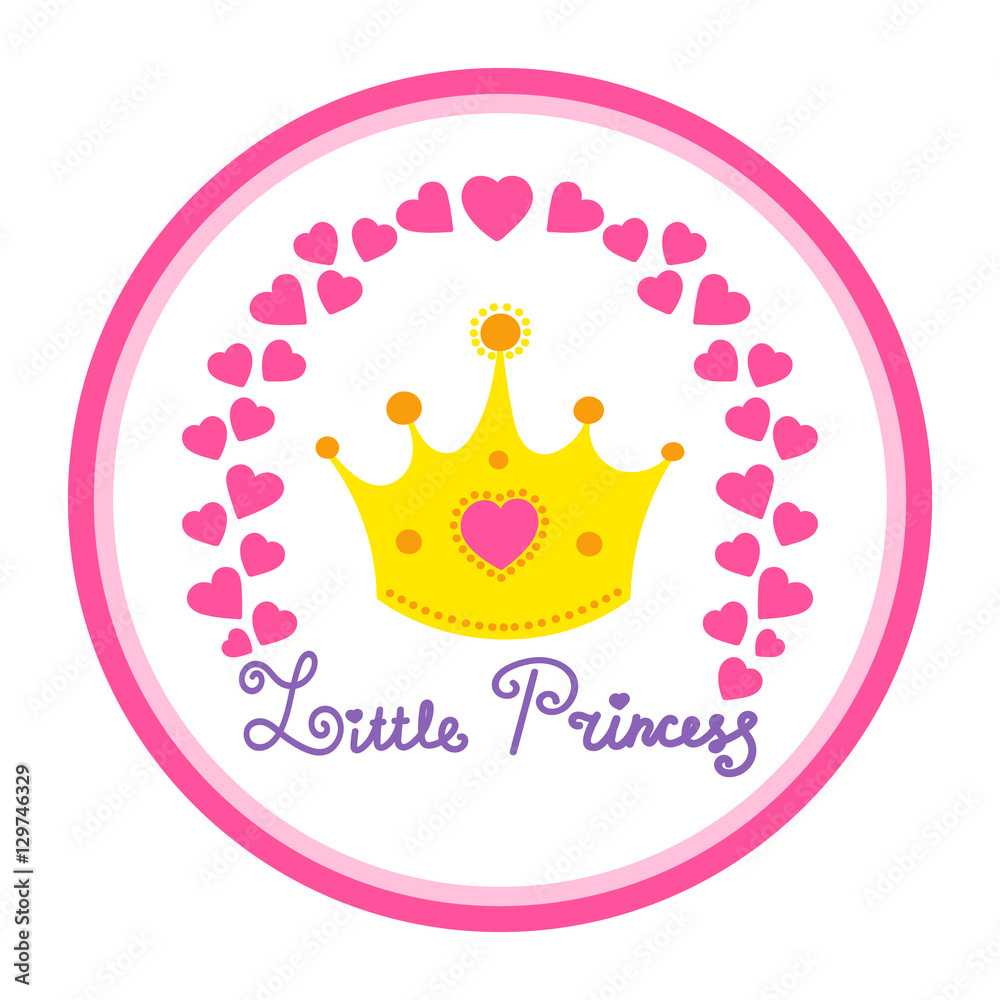 Little Princess sticker vector. Fairy tale label with crown and hearts ...