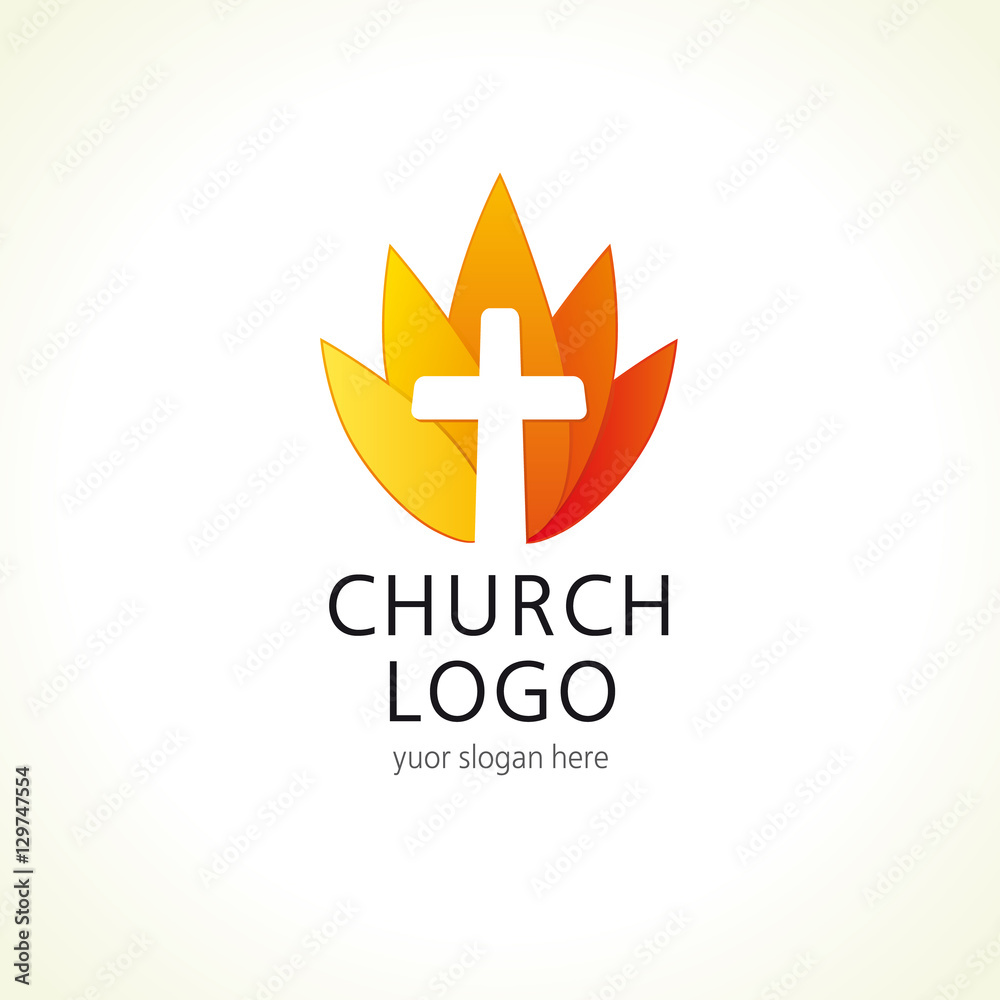 Cross on fire christian church logo. Vector icon for churches ...