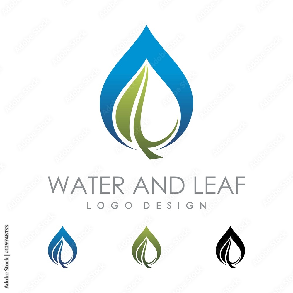 Water And Leaf Logo Design Vector Illustration Stock Vector | Adobe Stock