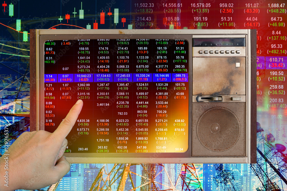 Stock market chart on retro television with telecommunication ...