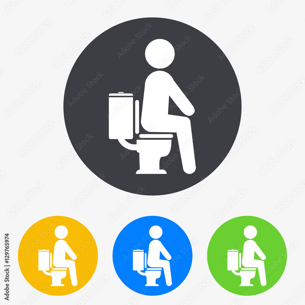 Icono plano hombre sentado en inodoro en circulo varios colores Stock ...