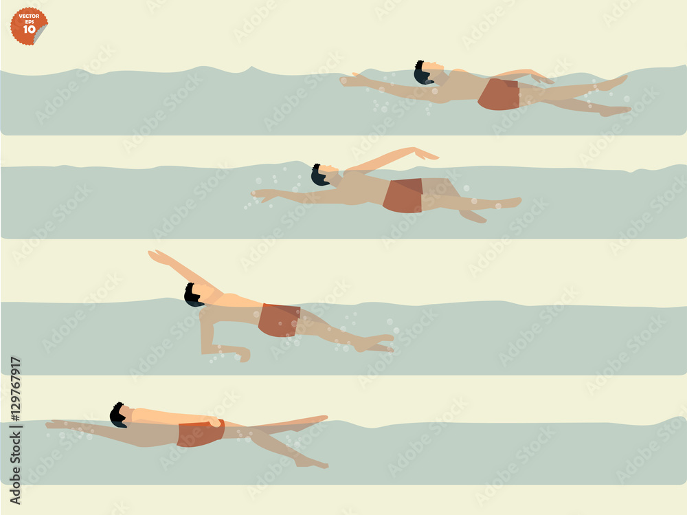beautiful illustration vector of step to perform backstroke swimming ...