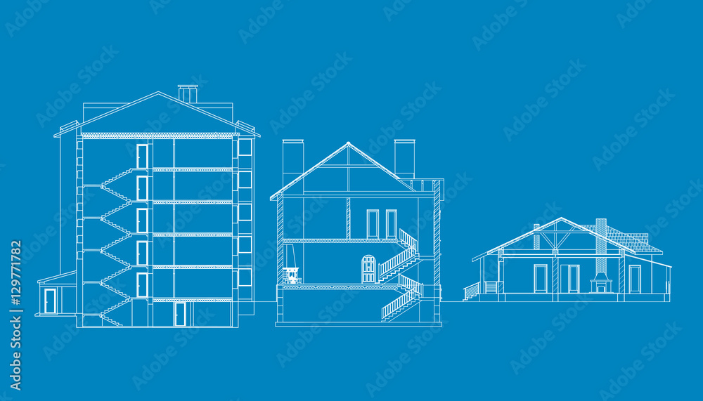 Cross-sections houses. Vector blueprint. Best interesting architectural ...