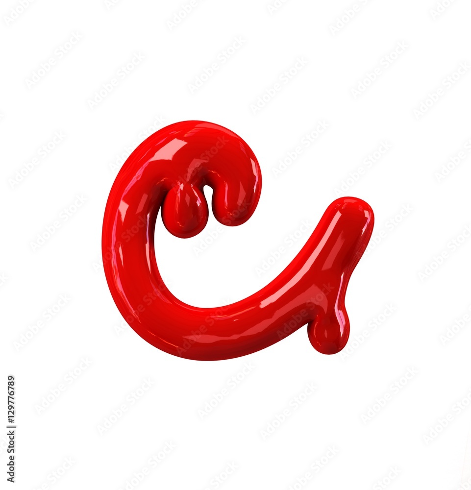 Leaky red alphabet Isolated on White background. Handwritten Cursive ...