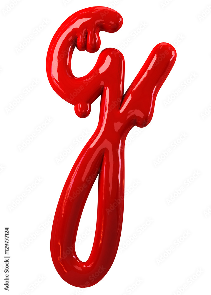 Leaky red alphabet Isolated on White background. Handwritten Cursive ...