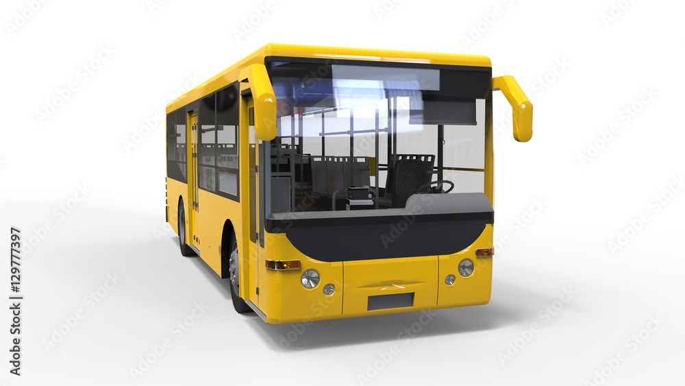 Small urban yellow bus on a white background. 3d rendering. Stock ...