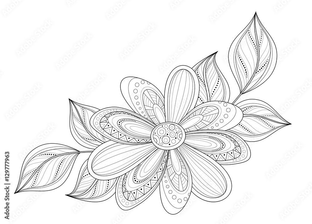 Vector Beautiful Contour Flower Stock Vector | Adobe Stock