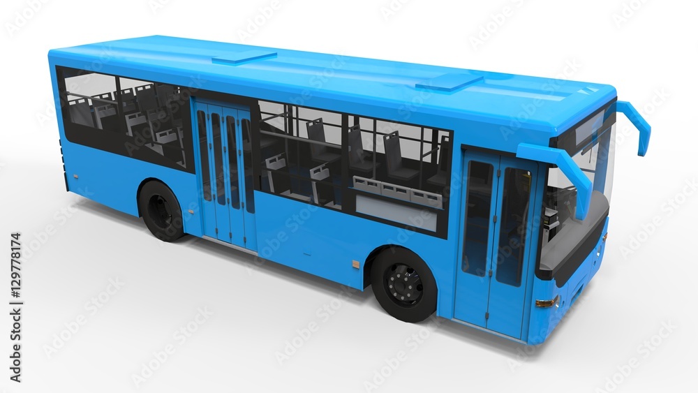 Small urban blue bus on a white background. 3d rendering. Stock ...