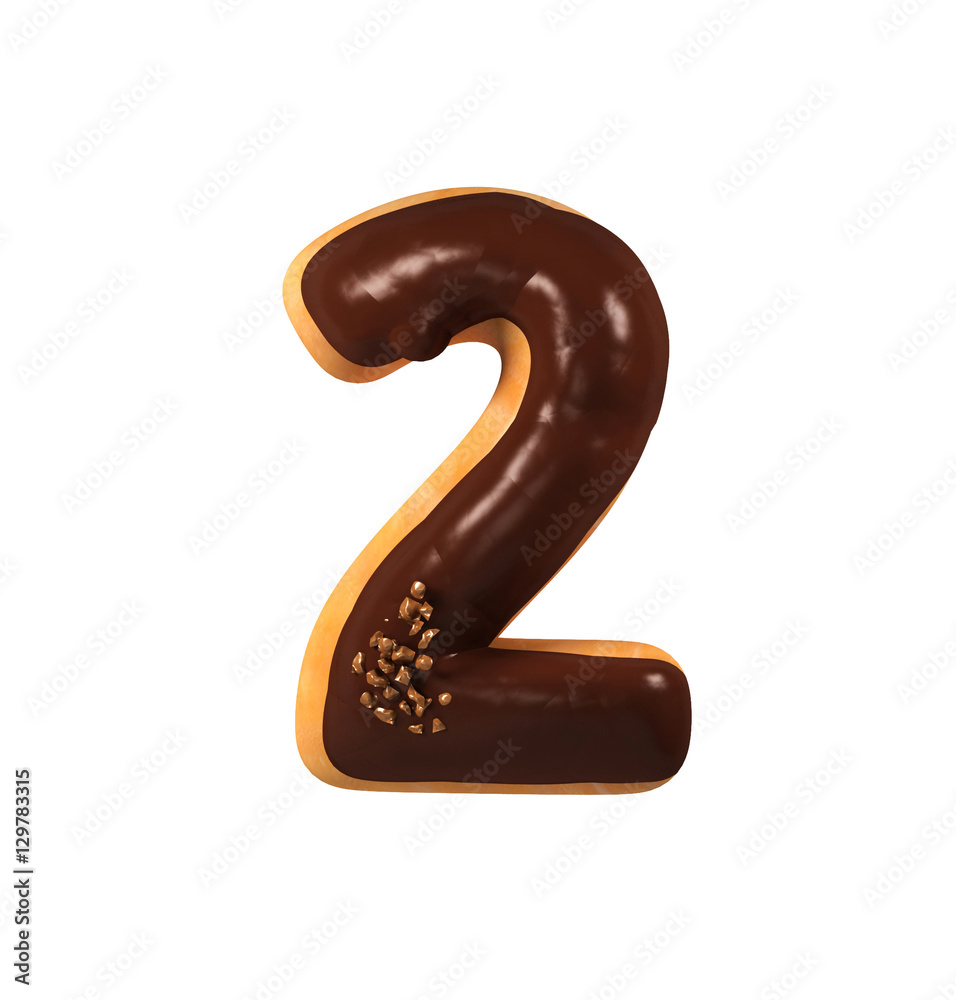 Chocolate Biscuit Donut Font Concept. Delicious Number 2, Two. 3d ...
