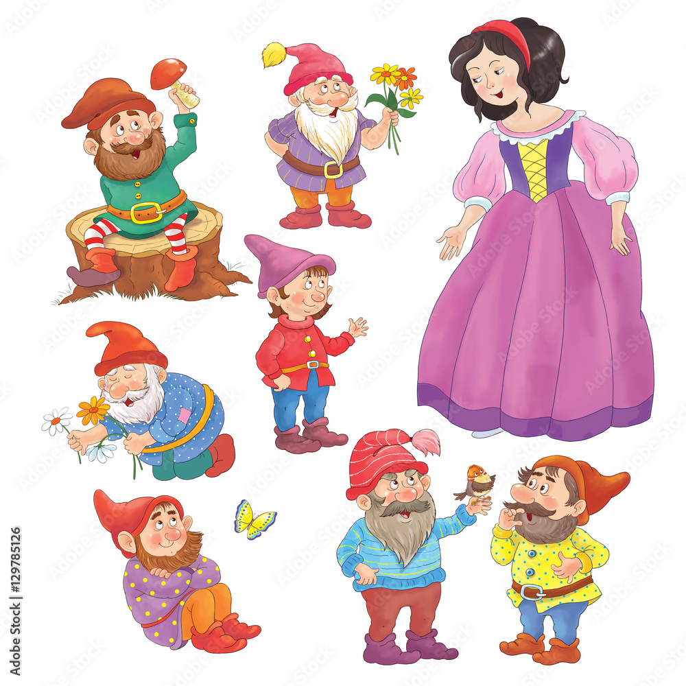 Fairy tale. The Snow White and seven dwarfs. Illustration for children ...