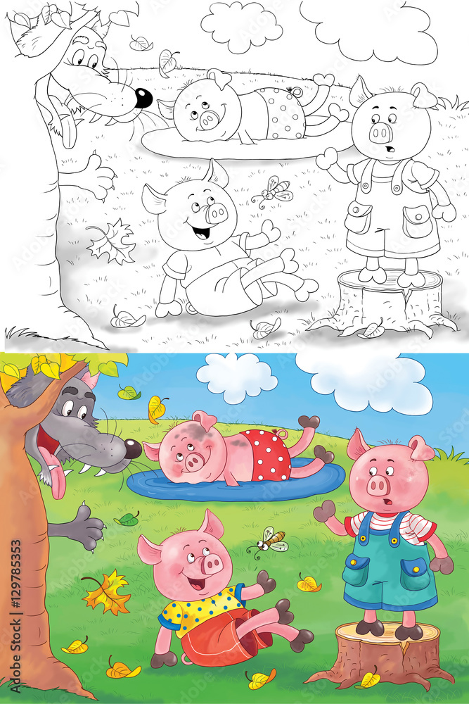 Fairy tale. The three little pigs. Stock Illustration | Adobe Stock