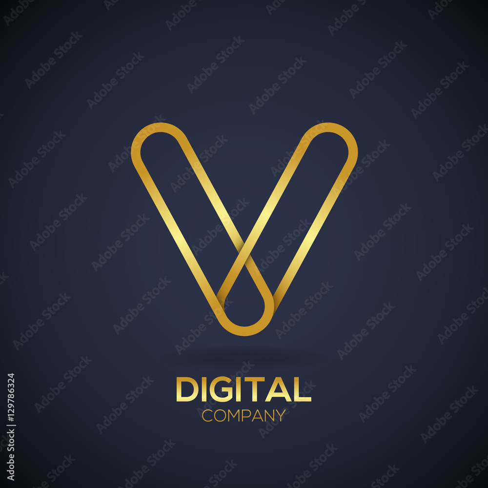 Letter V Logo Design.Linked shape circle symbol,Digital,Gold color ...