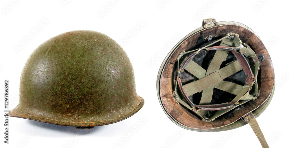 Old Military Helmet Isolated on White.Two old rusty military hel Stock ...