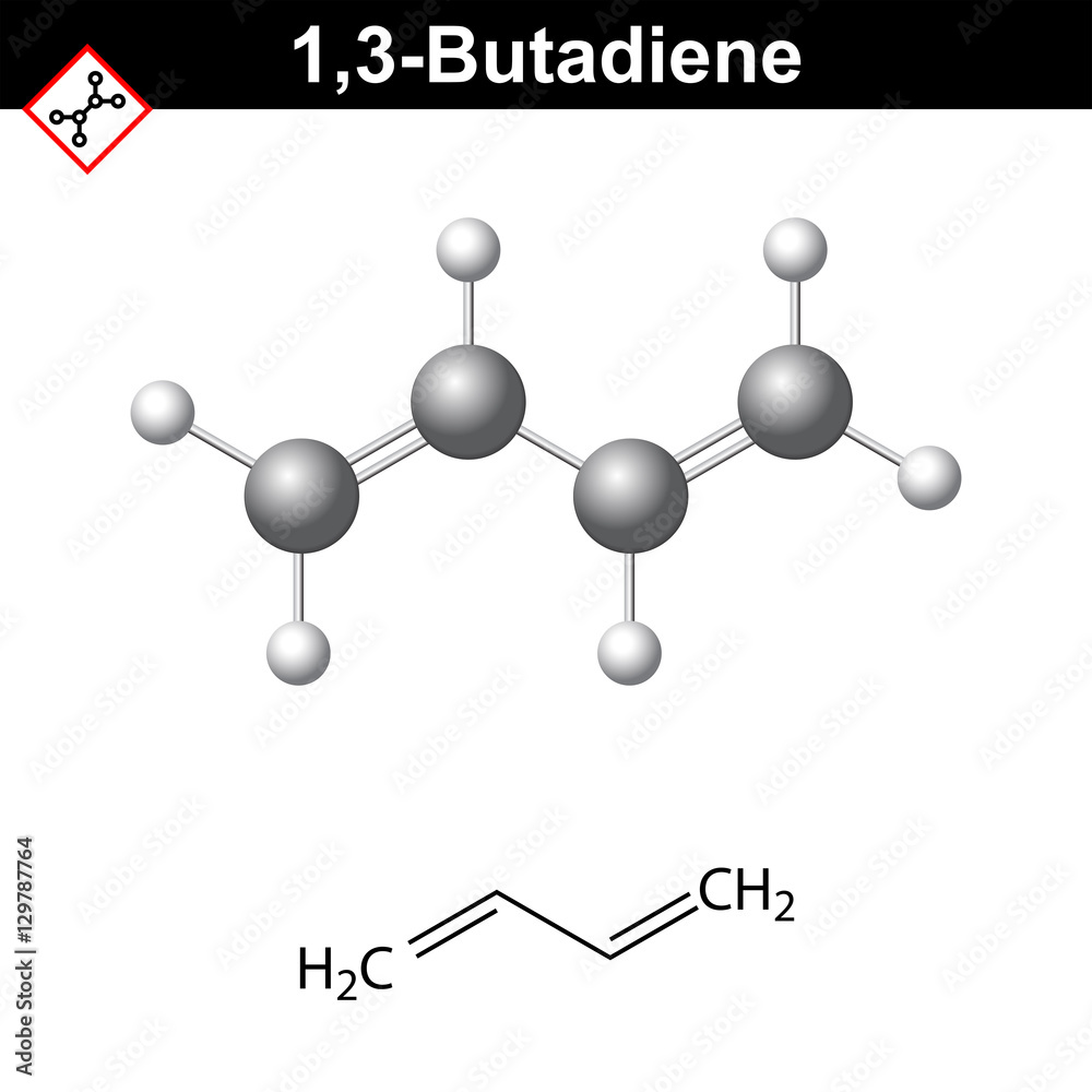 Vetor do Stock: Butadiene chemical structure, conjugated diene class ...