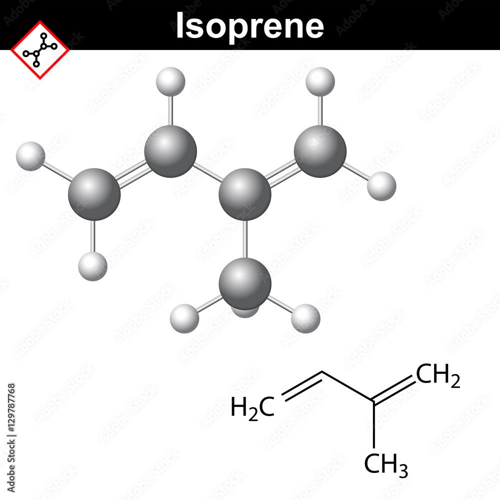 Isoprene chemical molecular formula, conjugated diene Stock Vector ...