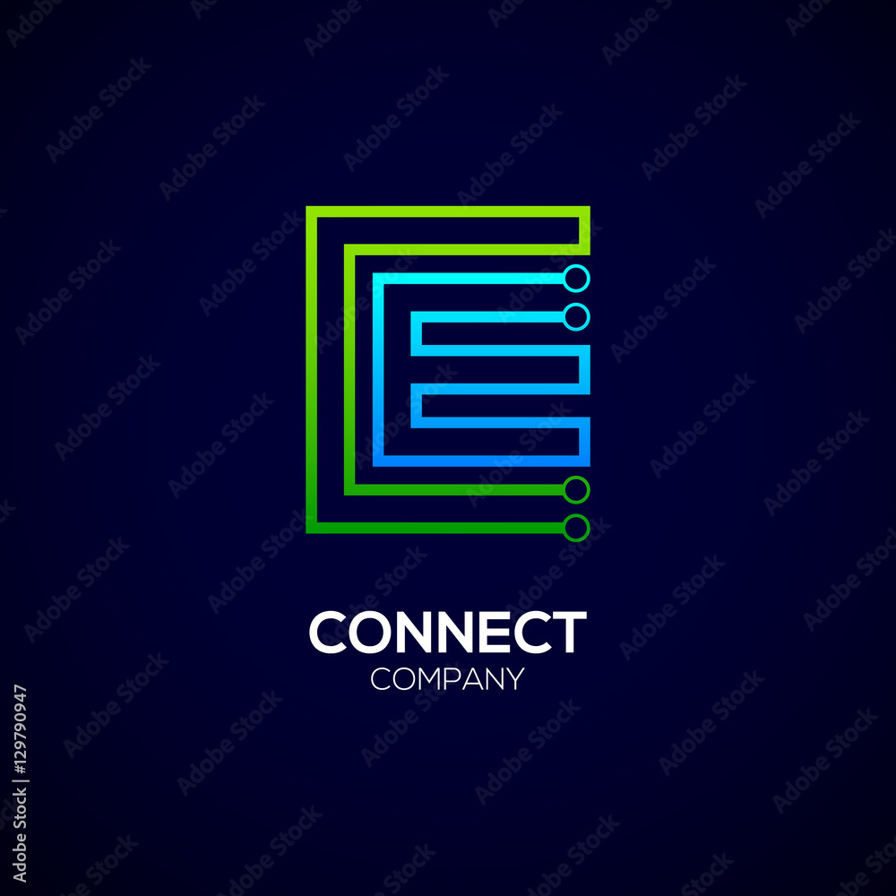 Letter E logotype green and blue color,Technology and digital abstract ...