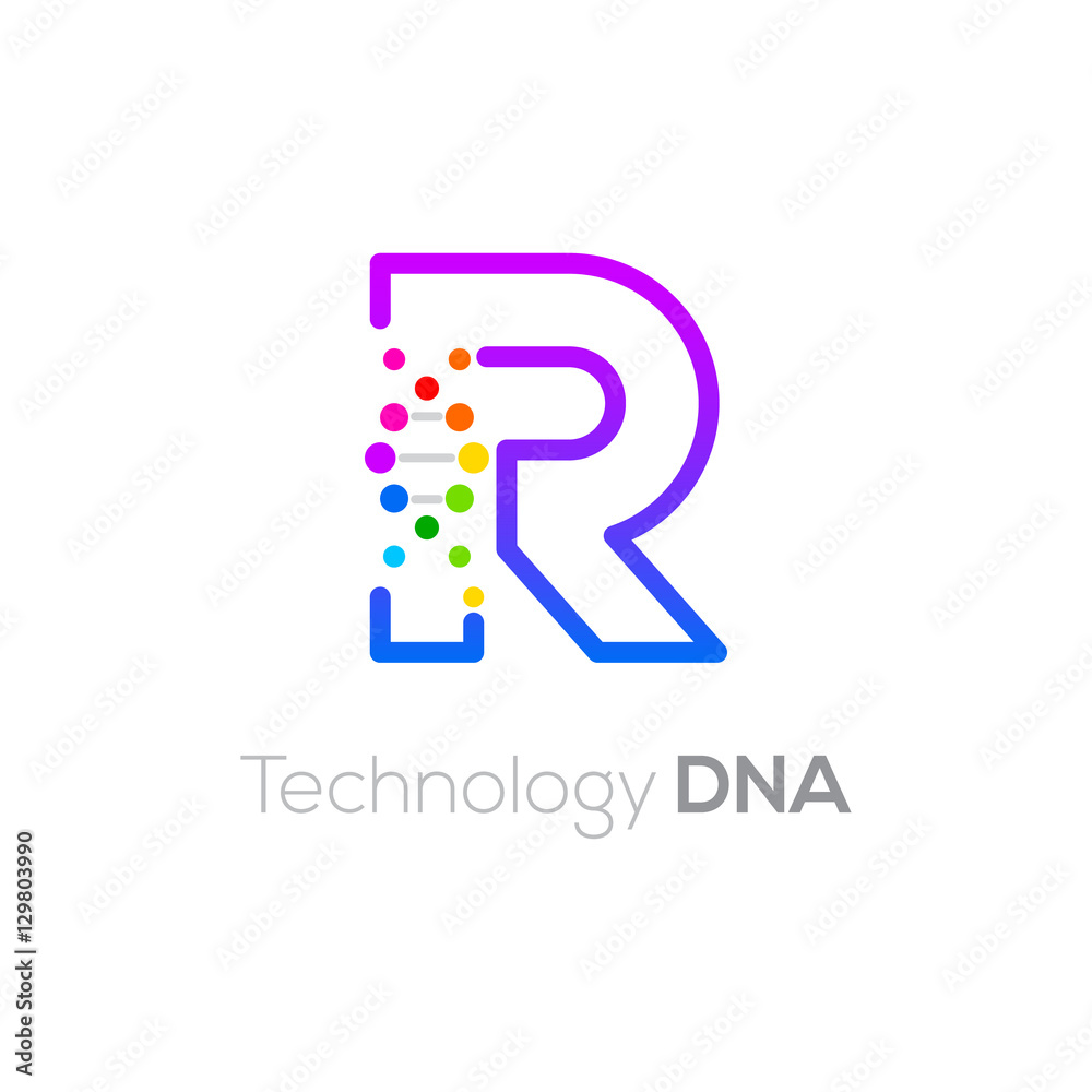 Letter R colorful with abstract biotechnology dna logotype. Medicine ...