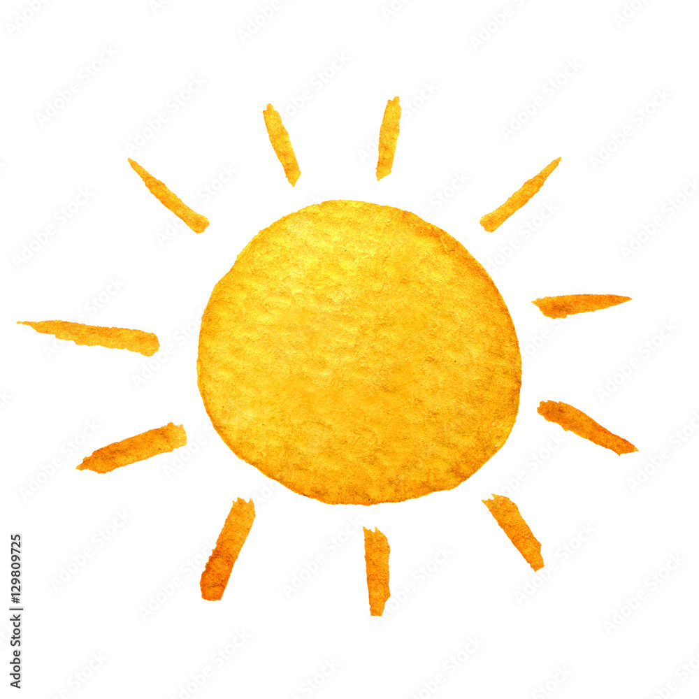 Cute cartoon sunshine. Hand drawn watercolor illustration smiling sun ...