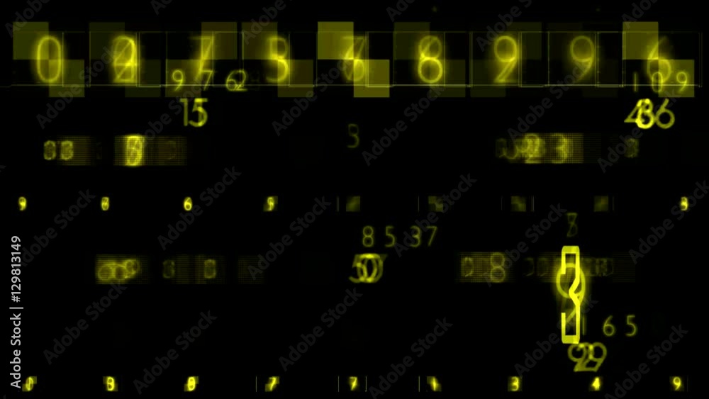 Yellow Numbers Random Sequence Background Animation. Alpha Channel ...