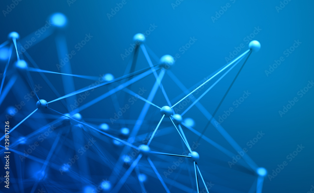 Abstract 3d Rendering Of Chaotic Structure Plexus Background With Lines And Spheres In Empty