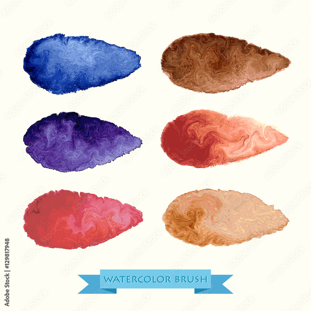 Set of colored brush strokes created with watercolors. A high ...