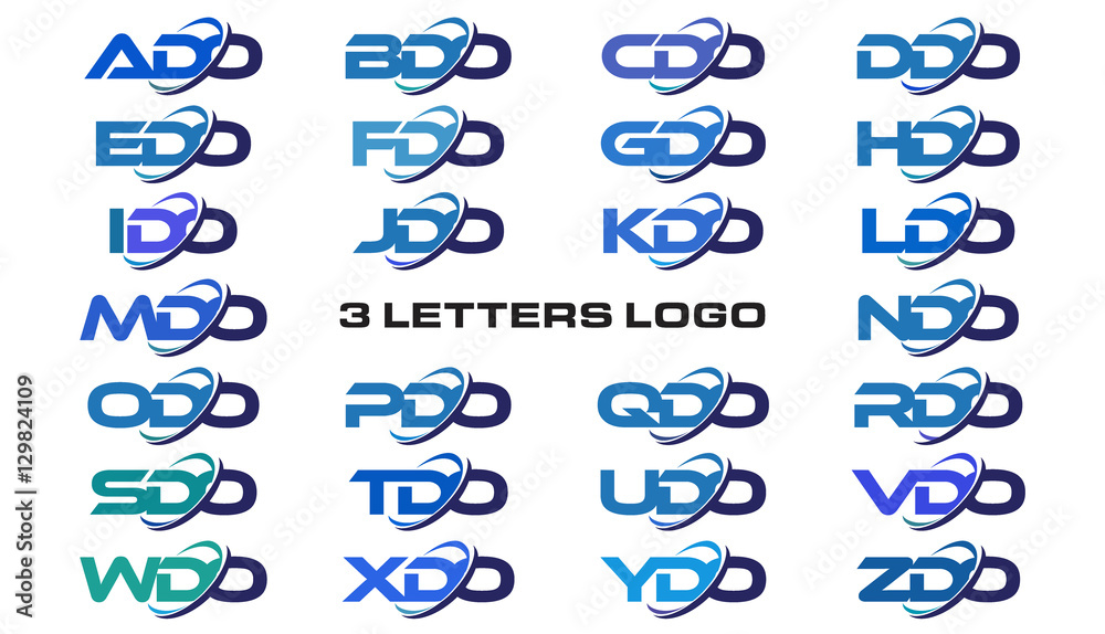 3 letters modern generic swoosh logo ADO, BDO, CDO, DDO, EDO, FDO, GDO ...