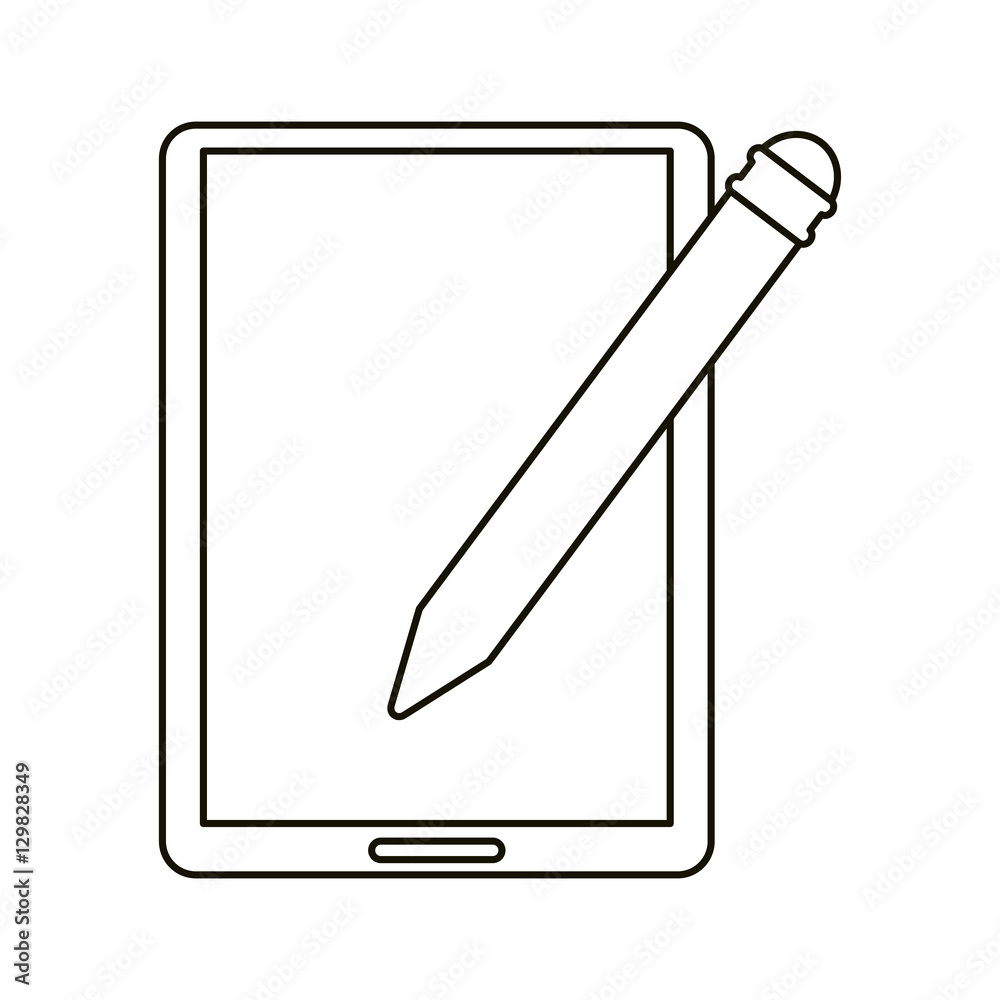 tablet pen digital technology outline vector illustration eps 10 Stock ...