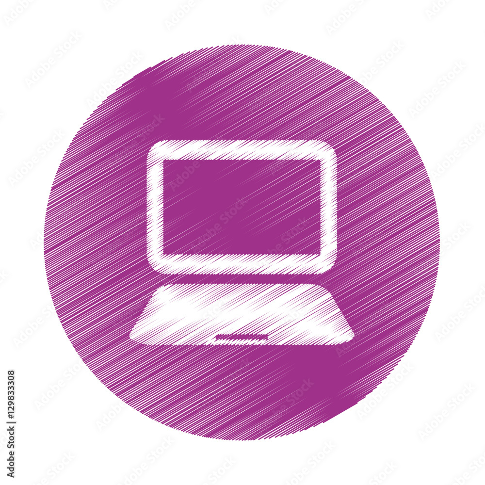 laptop computer device icon inside purple circle over white background ...