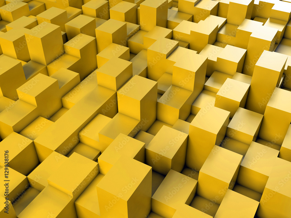 3d abstract cubism yellow geometric square background with mixed ...
