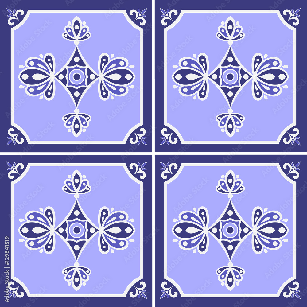 Tile floor - tiles pattern seamless vector blue and white color. Stock ...