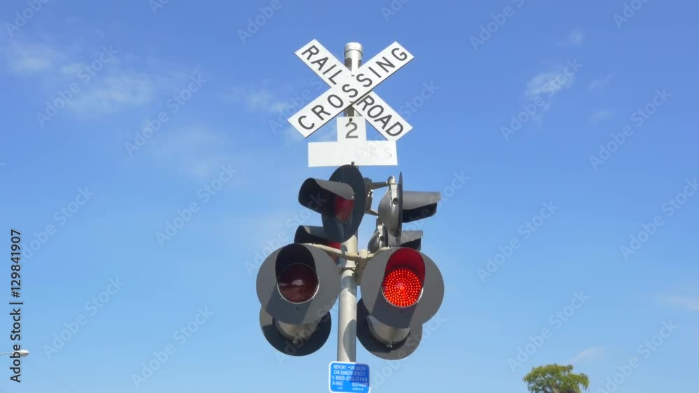 CLOSE UP: Railroad Crossing With Active Guards And Lights Flashing ...
