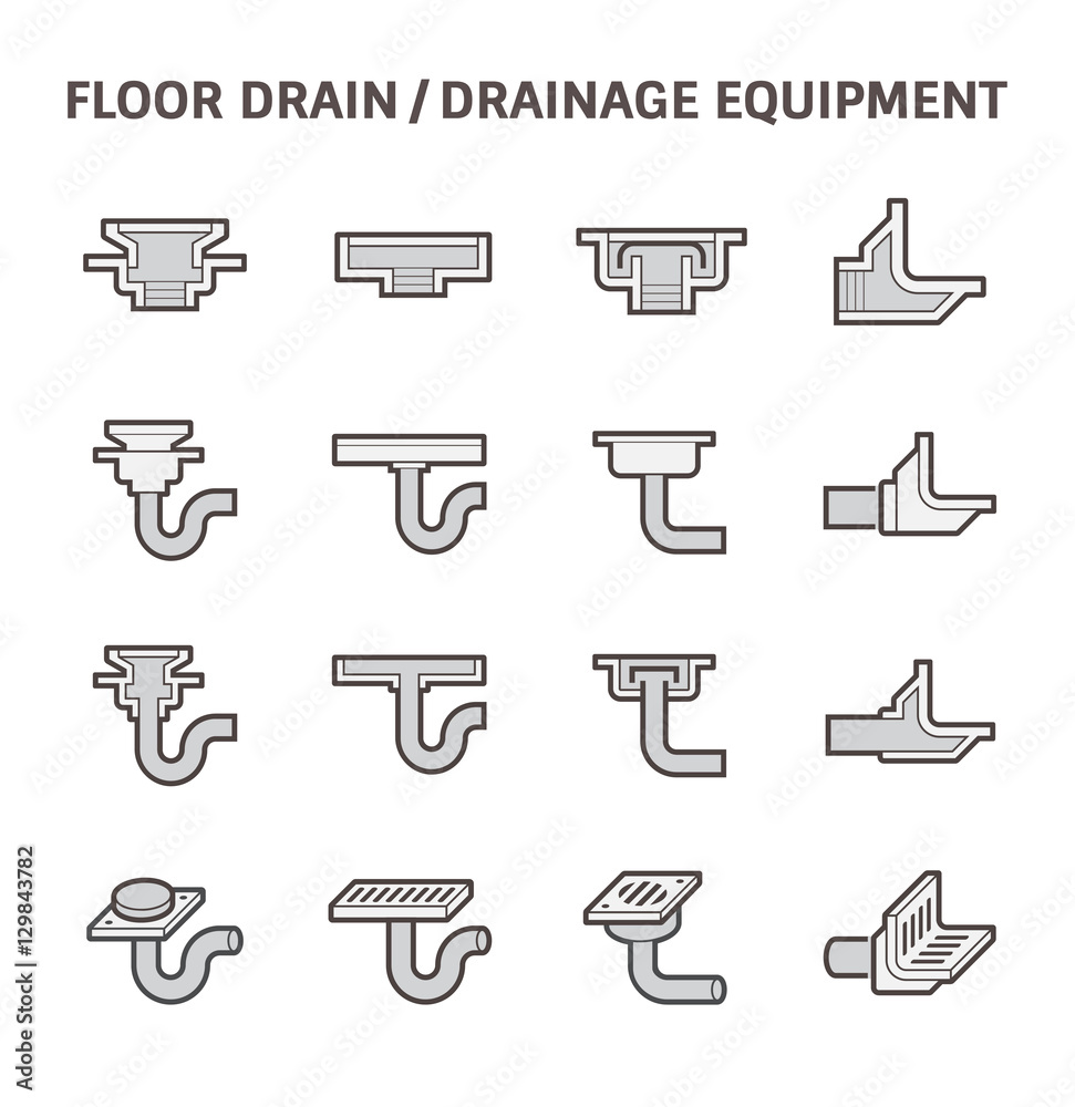 Floor drain or drainage equipment vector icon set. Stock Vector | Adobe ...
