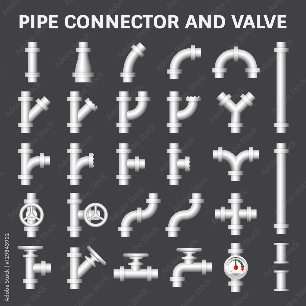 Pipe icon and flange fitting. Include control valve and pressure gauge ...